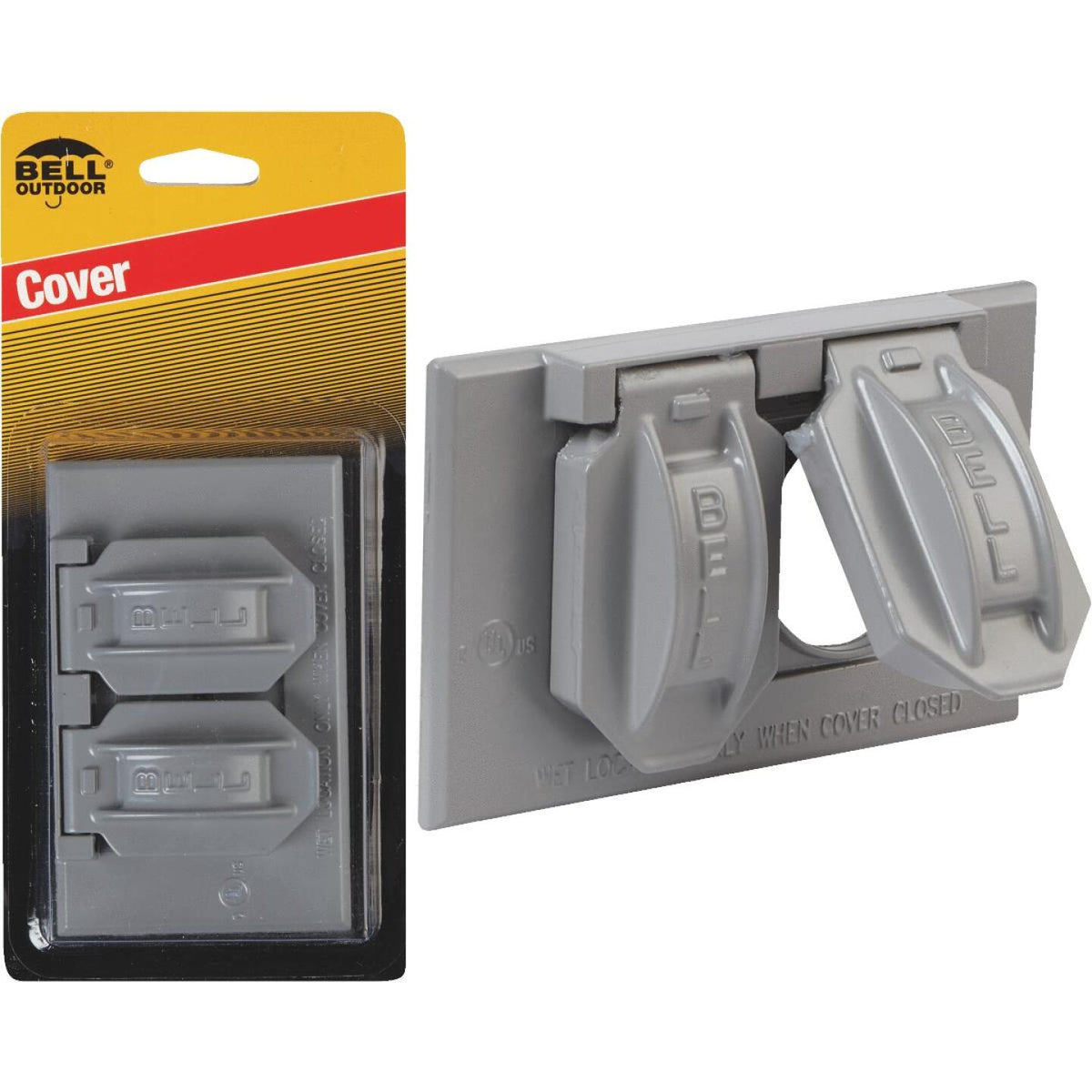 Bell Horizontal Duplex Aluminum Gray Weatherproof Outdoor Outlet Cover ...